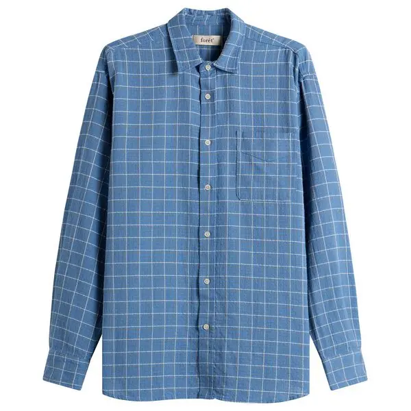 FORET Scout Loose Weave Check Shirt - Light Blue Check