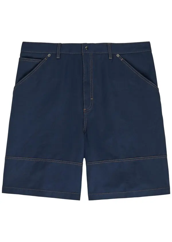 Moncler Wide-leg Cotton And Linen-blend Shorts - Navy