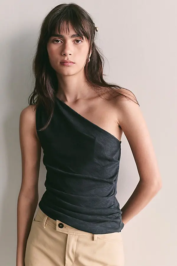 Free People We The Free Beach To Bar One-shoulder Top - Black