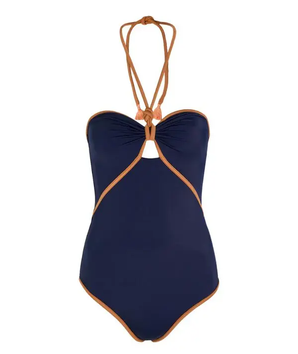 Johanna Ortiz Salt And Saddle Halterneck Swimsuit - Navy