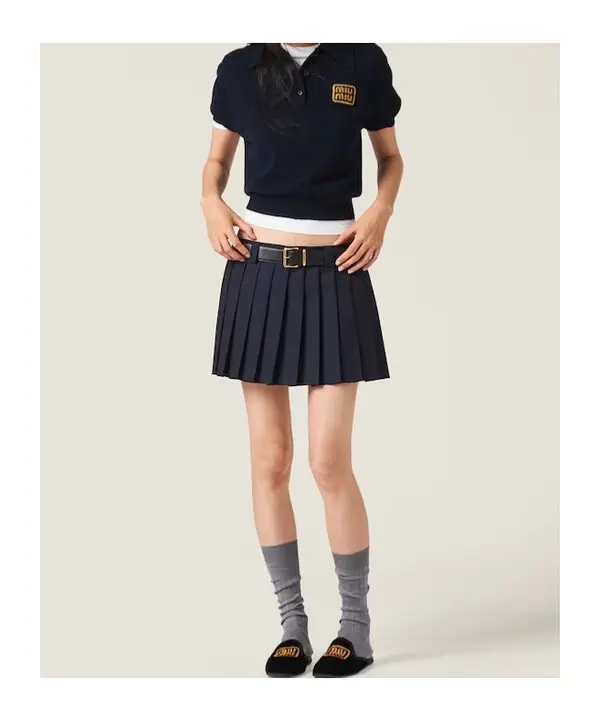 Miu Miu Logo-patch Pleated Mini Skirt
