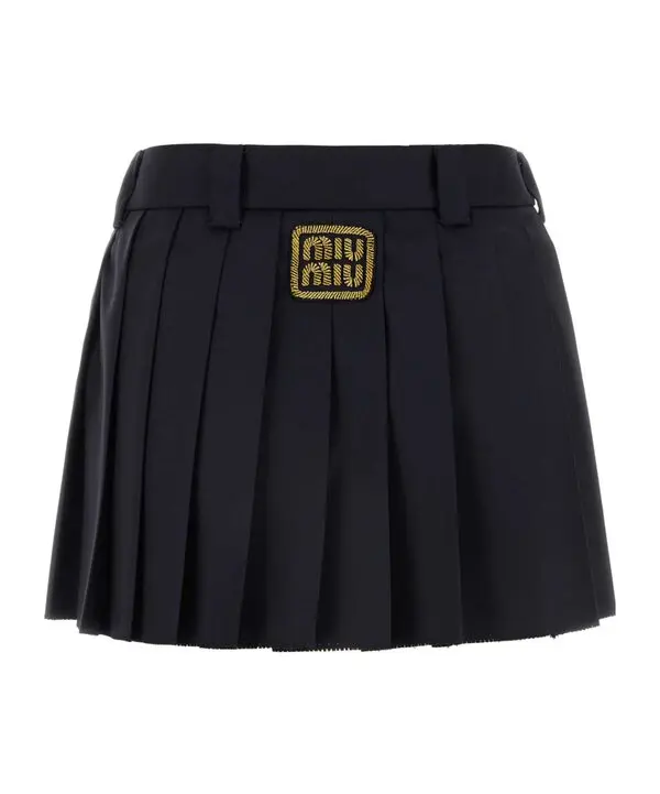 Miu Miu Pleated Mini Skirt With Embroidered Logo