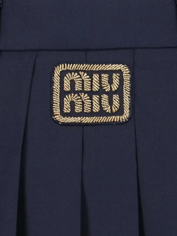Miu Miu Pleated Mini Skirt With Embroidered Logo