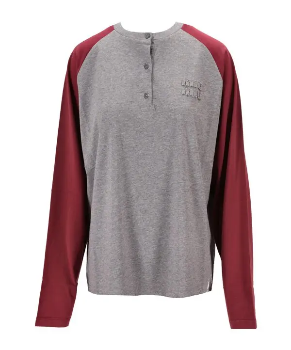 Miu Miu Two-toned Long-sleeved T-shirt - Gray