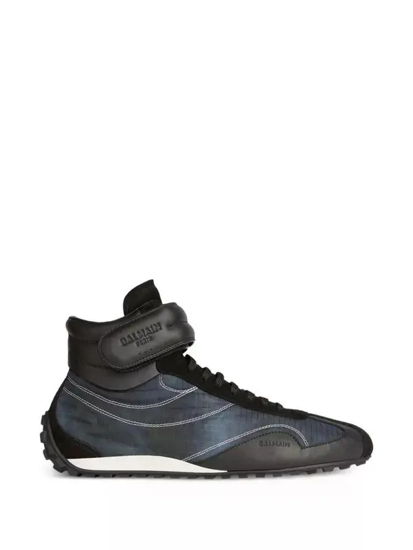 Balmain Racing Mid-top Trainers In Nylon And Leather - Blue
