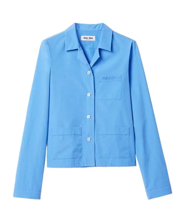 Miu Miu Logo-embroidered Button-up Shirt - Sapphire Blue