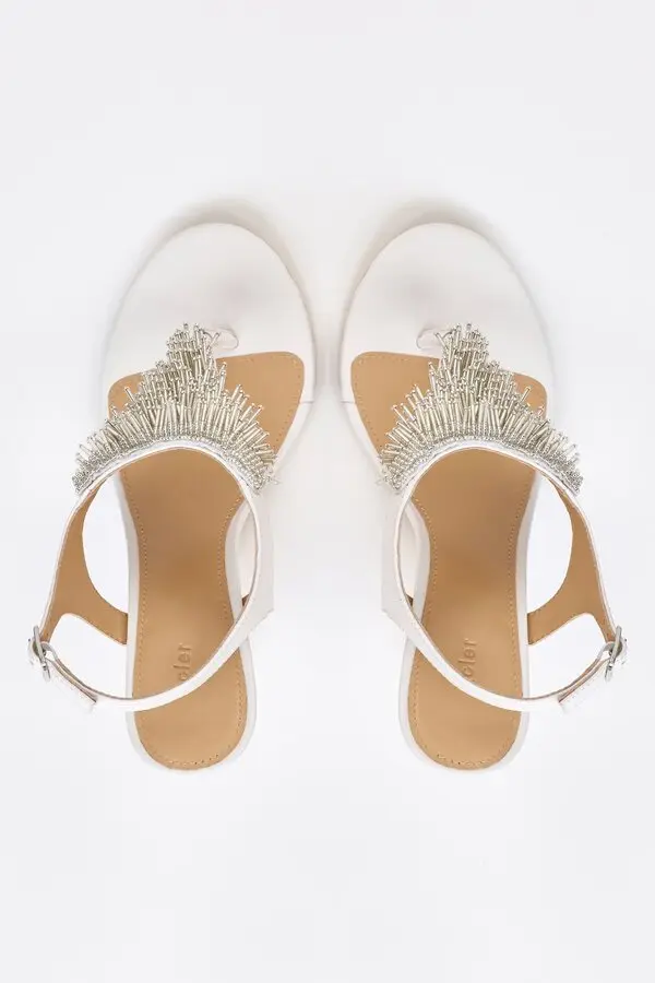 Acler Jobin Heel Embellished Sandals - Ivory