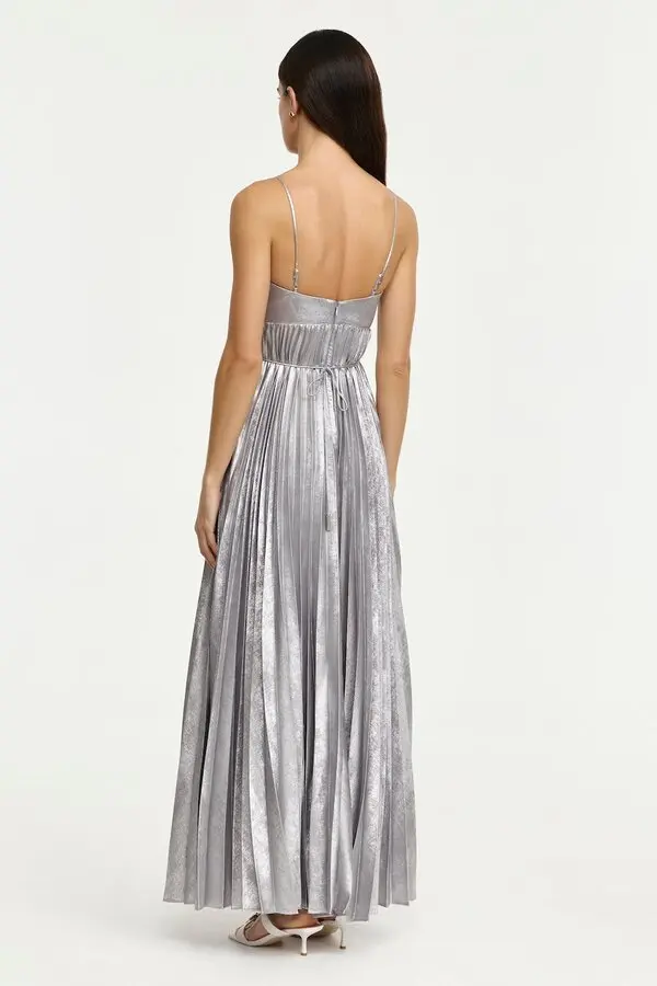 Acler Kelsale Maxi Dress Metallic Pleated Gown