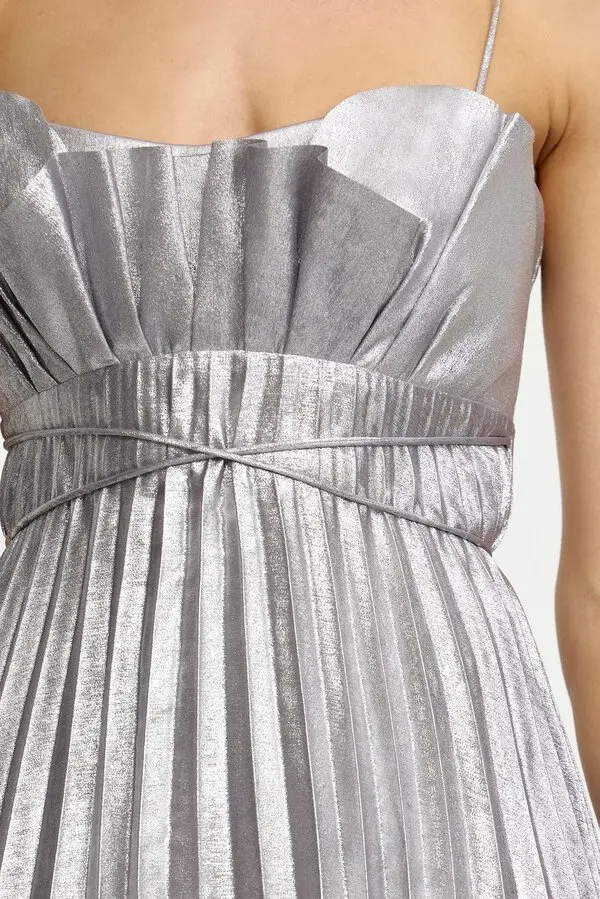 Acler Kelsale Maxi Dress Metallic Pleated Gown