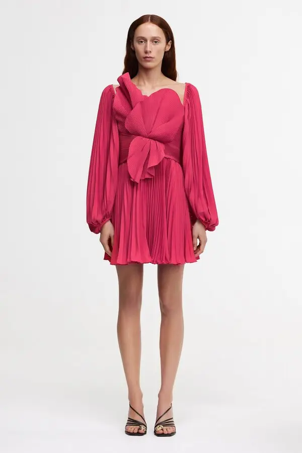 Acler Pleated Mini Dress - Berry Pink