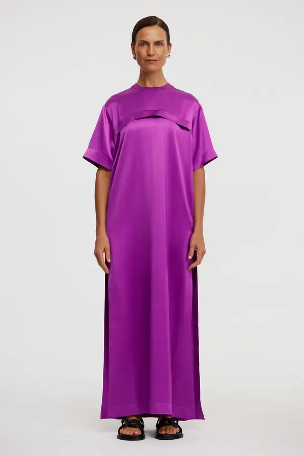 Acler Baile Dress In Woven Satin - Deep Mulberry