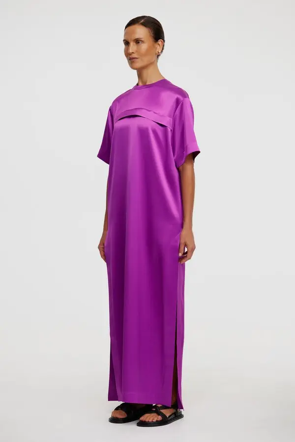 Acler Baile Dress In Woven Satin - Deep Mulberry