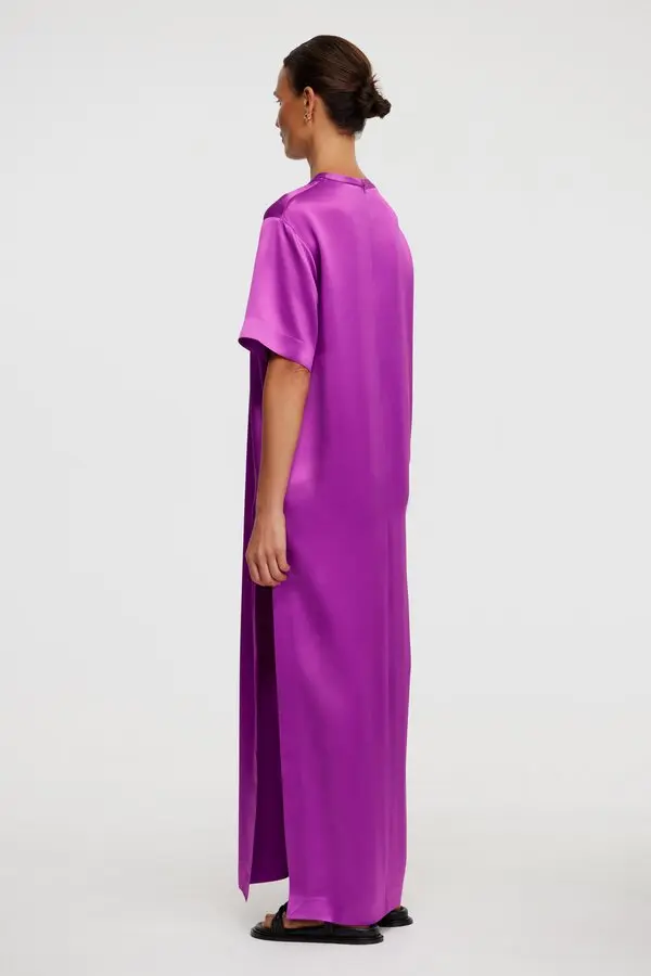 Acler Baile Dress In Woven Satin - Deep Mulberry