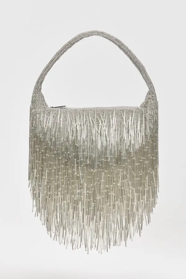 Acler Beaded Fringe Bag - Silver