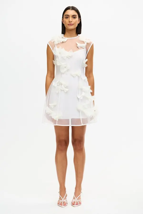 Acler Croanford Mini Dress With 3d Appliqués - Ivory