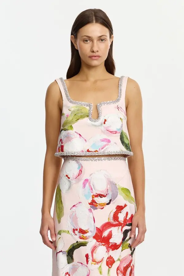 Acler Yorkley Cropped Top With Rhinestone Trim - Cherry Medley