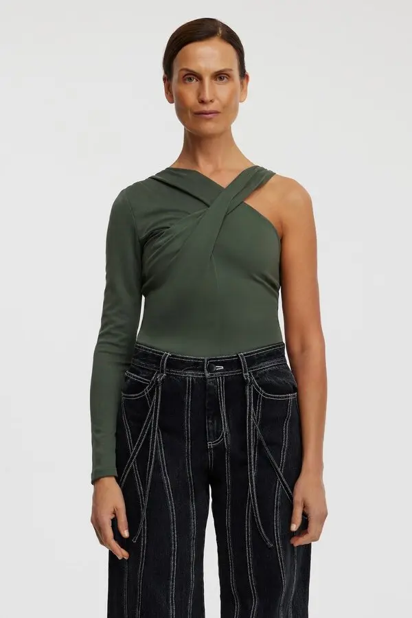 Acler Wyson Knit Jersey Top - Deep Olive