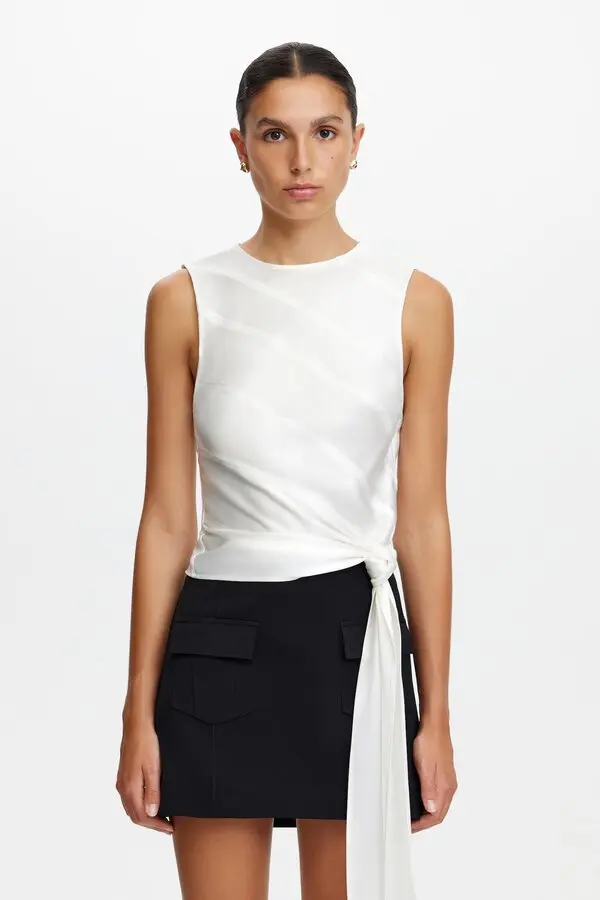 Acler Sleeveless Sculptural Satin Top - Ivory