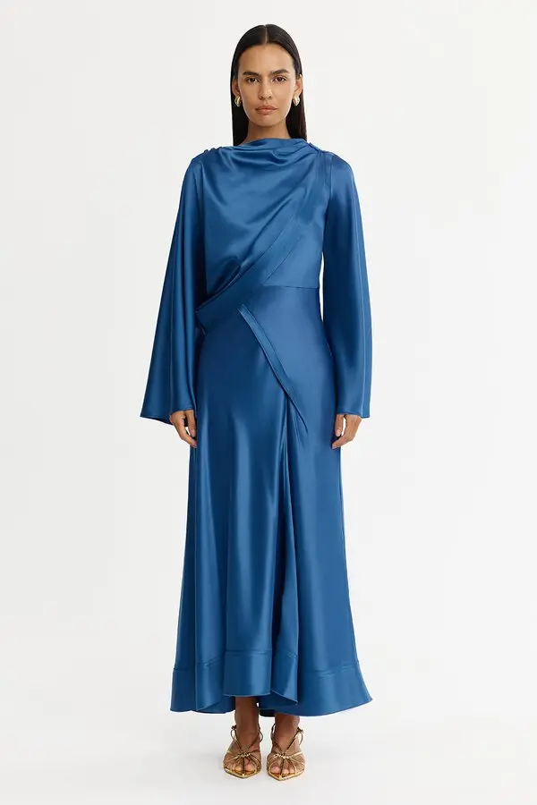 Acler Blaina Midi Dress With Asymmetrical Shrug - Deep Sapphire