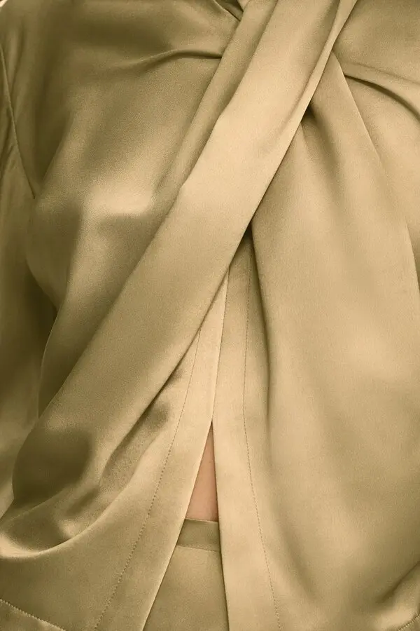 Acler Soroba Top Long Sleeve Satin Draped Crossover Blouse