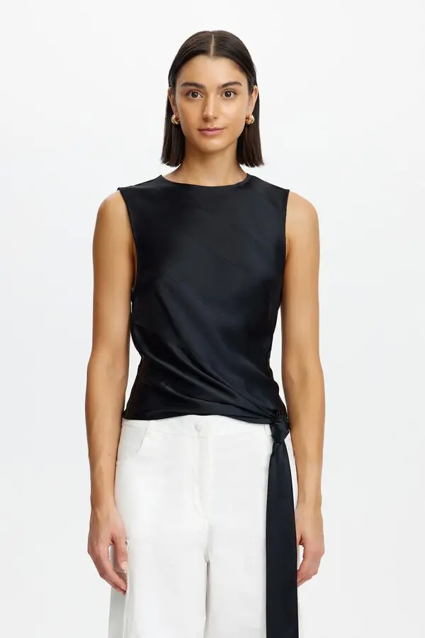 Acler Sleeveless Sculptural Satin Top - Black