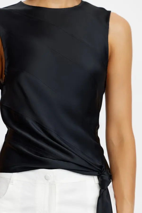 Acler Sleeveless Sculptural Satin Top - Black