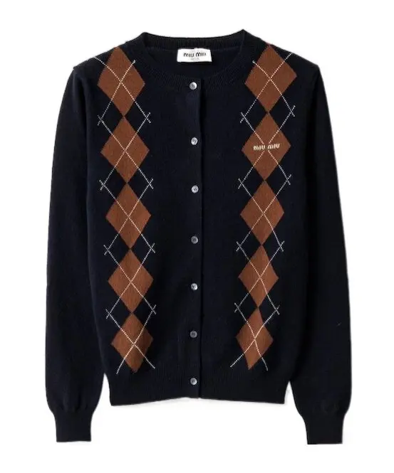 Miu Miu Argyle Crewneck Cardigan - Blue