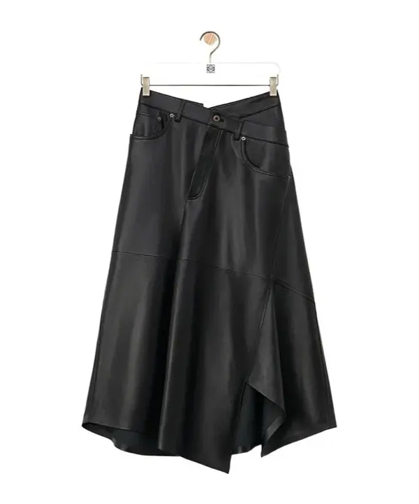 Loewe Asymmetric Skirt In Satin Nappa Lambskin - Black