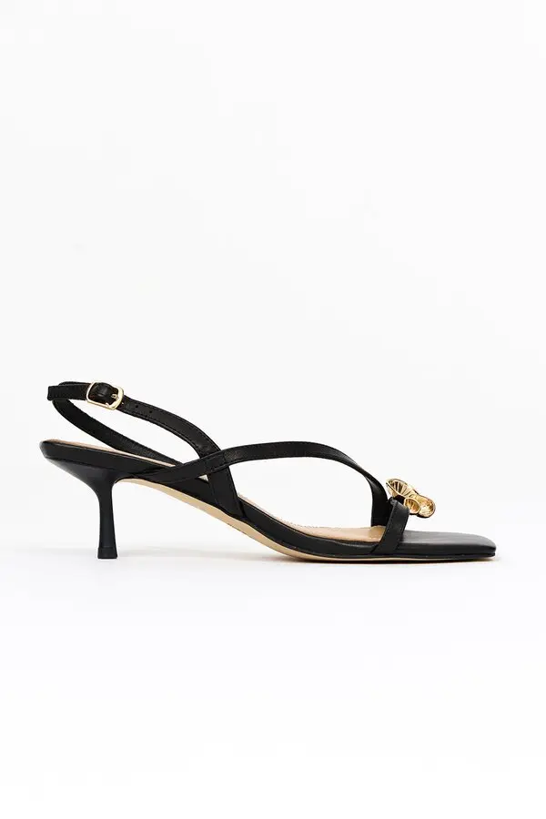 Acler Sculptural Gold Detail Slingback Heels - Black