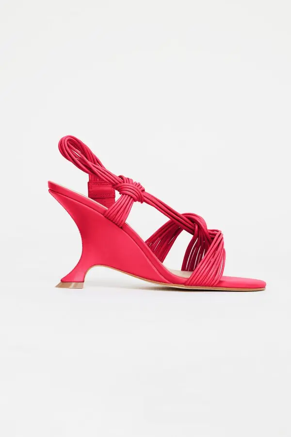 Acler Iverly Knot Wedge Sandals - Pomegranate