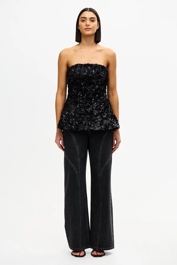 Acler Pipson Sequin Embellished Strapless Top - Black