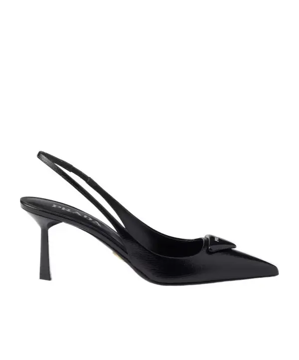Prada Triangle-logo Pointed-toe Slingback Pumps - Black