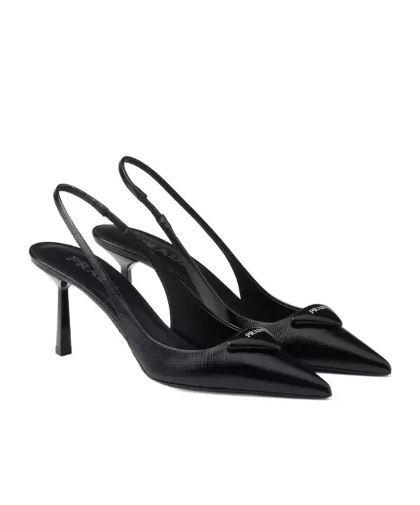 Prada Triangle-logo Pointed-toe Slingback Pumps - Black