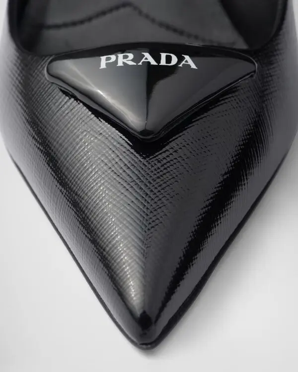Prada Triangle-logo Pointed-toe Slingback Pumps - Black