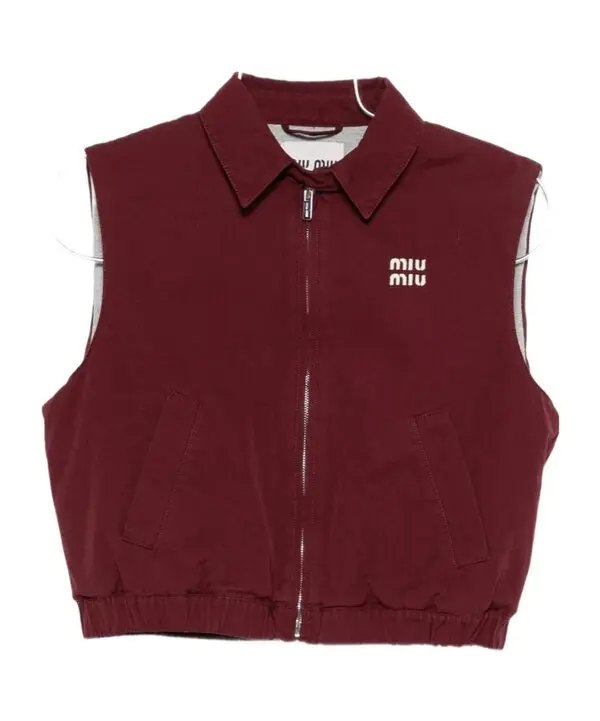 Miu Miu Logo-embroidered Zipped Gilet - Brown