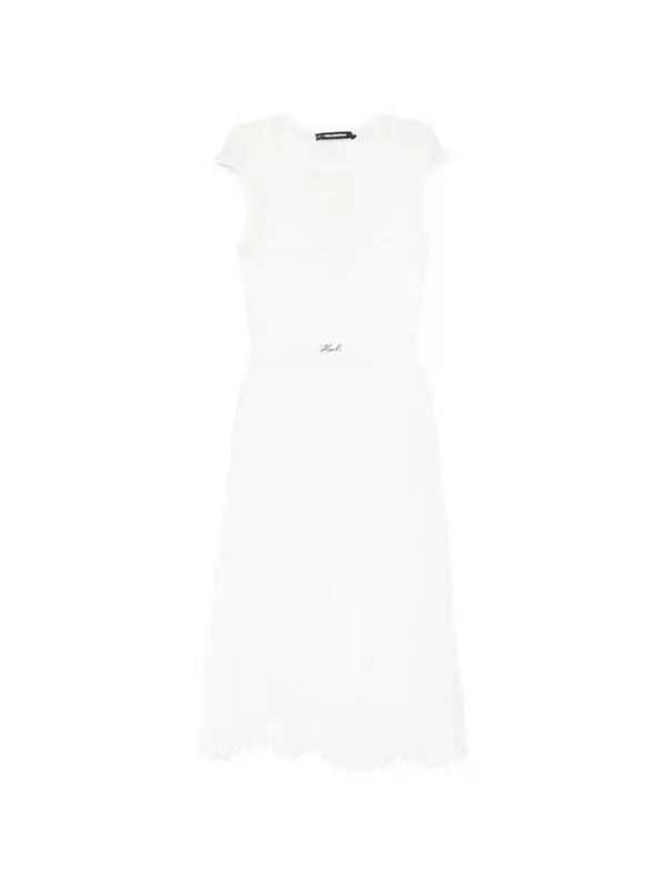 Karl Lagerfeld Pointelle-knit Belted Midi Dress - White