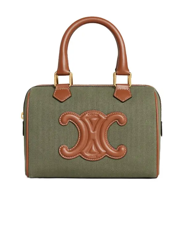 Celine Small Boston Cuir Triomphe In Textile And Calfskin - Green