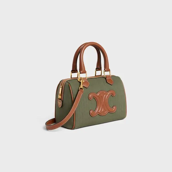 Celine Boston Bag In Textile And Calfskin