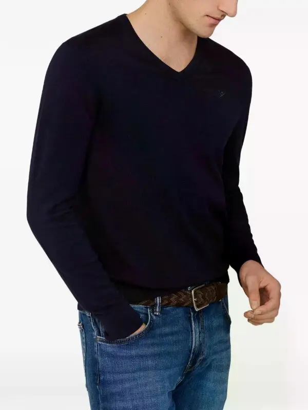 HACKETT LONDON Embroidered-detail V-neck Sweater