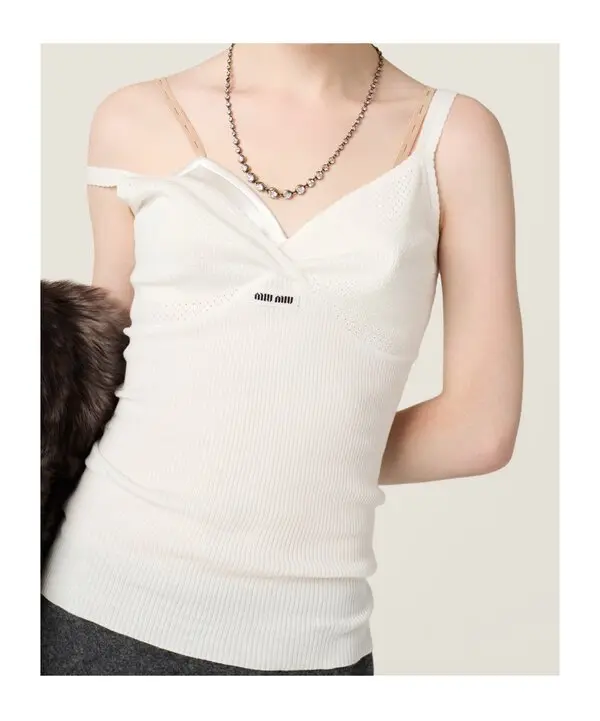 Miu Miu Ribbed Knit Logo Patch Camisole