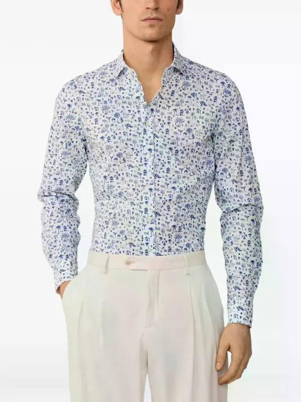 HACKETT LONDON Island-print Kent-collar Shirt