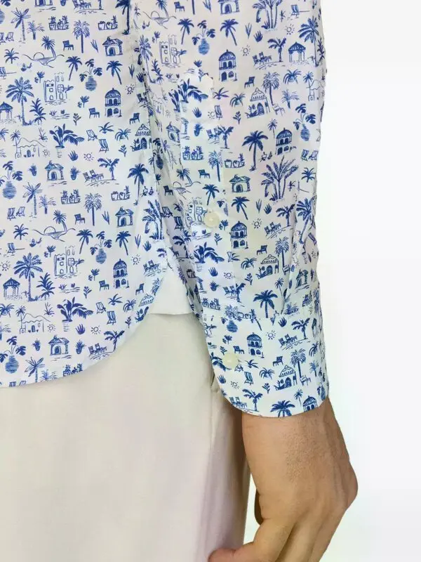 HACKETT LONDON Island-print Kent-collar Shirt