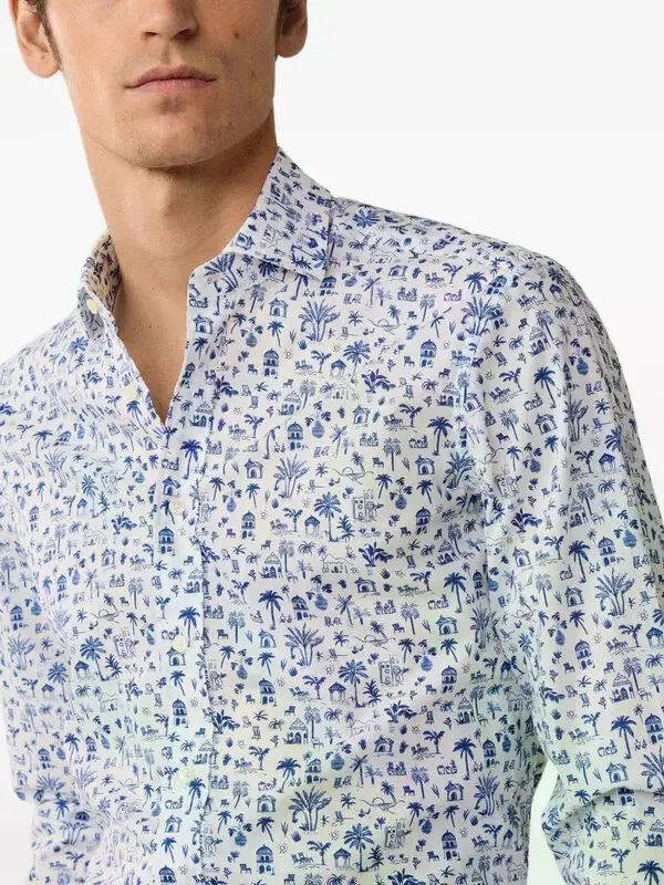 HACKETT LONDON Island-print Kent-collar Shirt