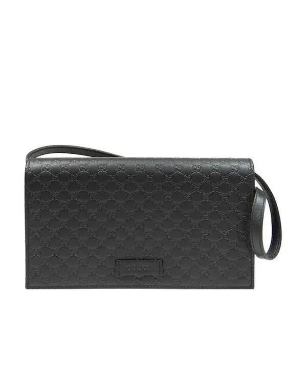 Gucci Monogram Embossed Flap Shoulder Bag - Black