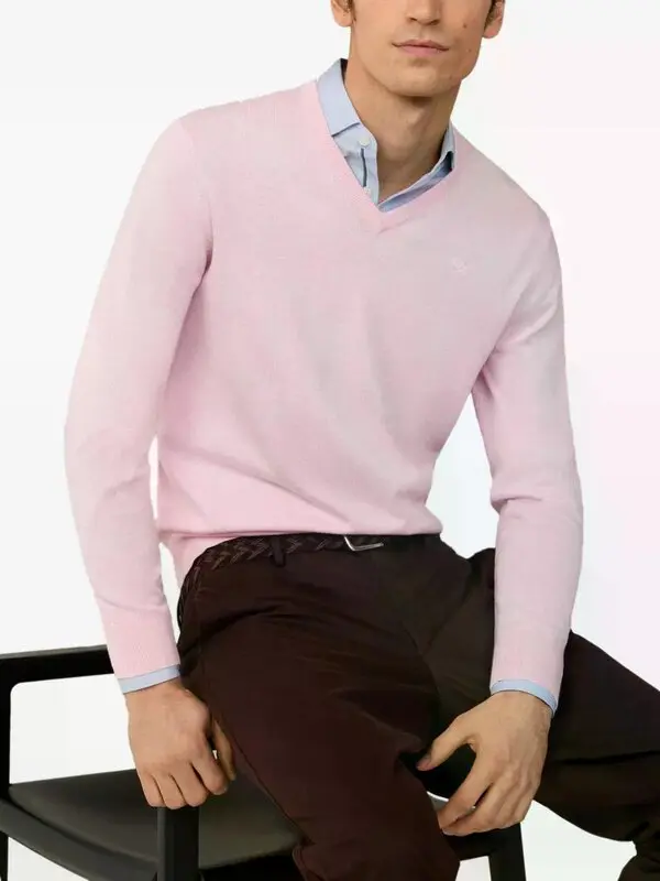 HACKETT LONDON Embroidered-logo V-neck Cotton Jumper