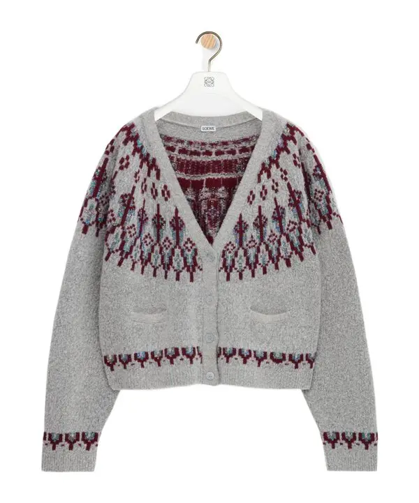 Loewe Fair Isle Pattern V-neck Cardigan - Gray