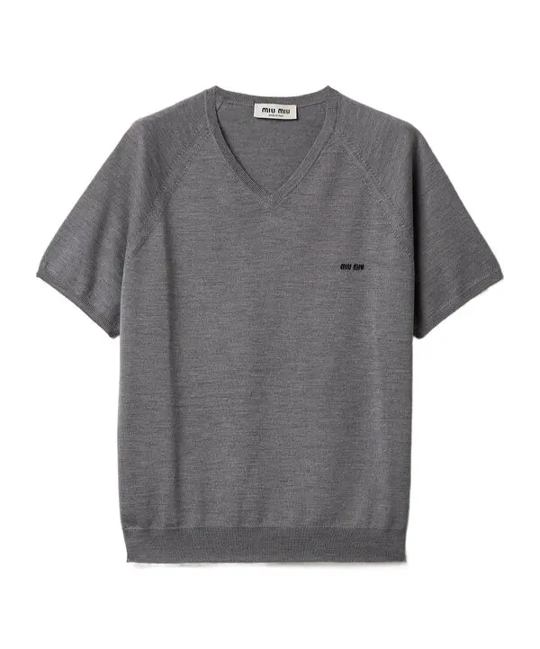 Miu Miu Wool V-neck Short-sleeve Sweater