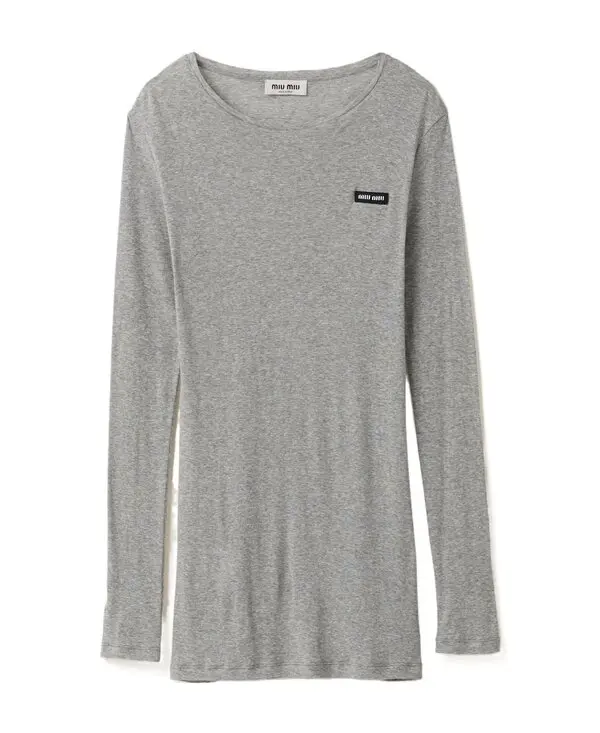 Miu Miu Ribbed Knit Jersey Dress - Grey
