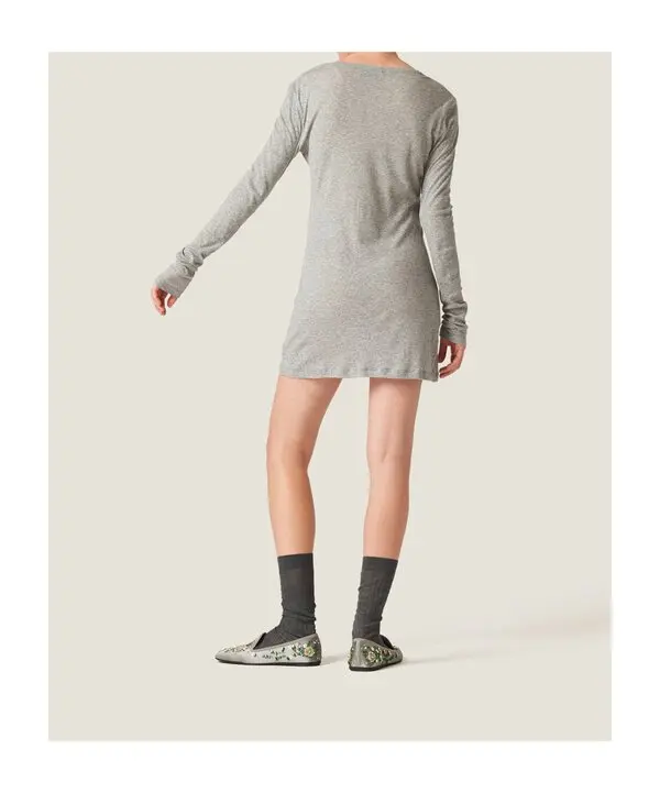 Miu Miu Ribbed Knit Jersey Dress With Logo Patch