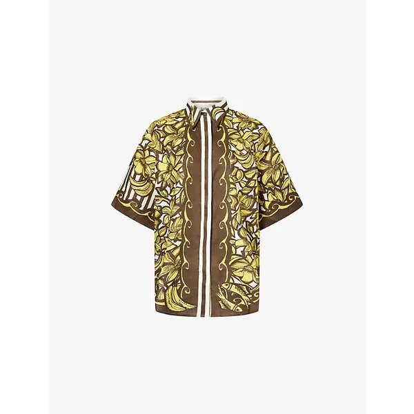 ALEMAIS Graphic Pattern Hemp Shirt - Yellow